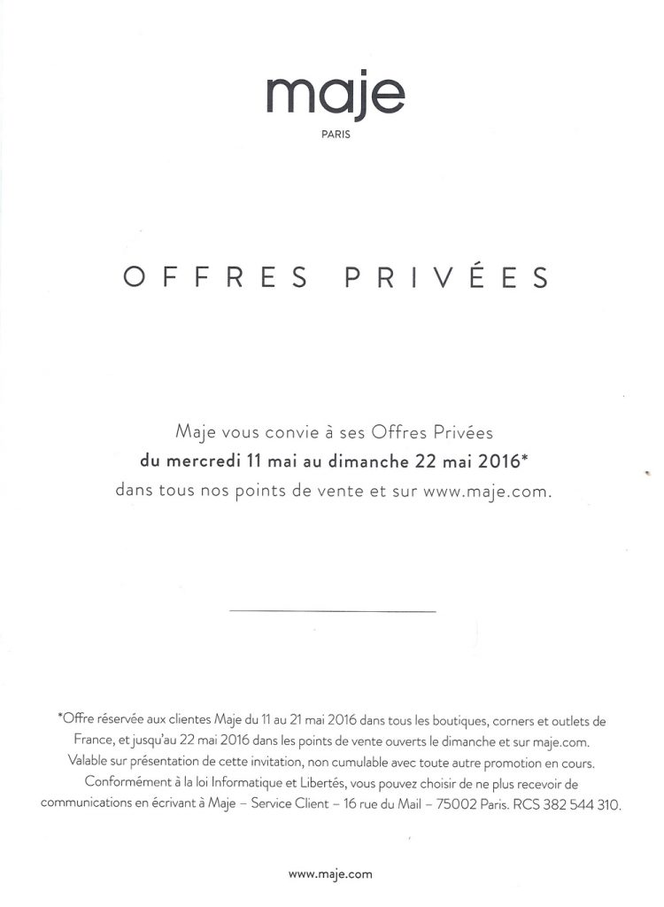 Vente privée MAJE Mai 2016