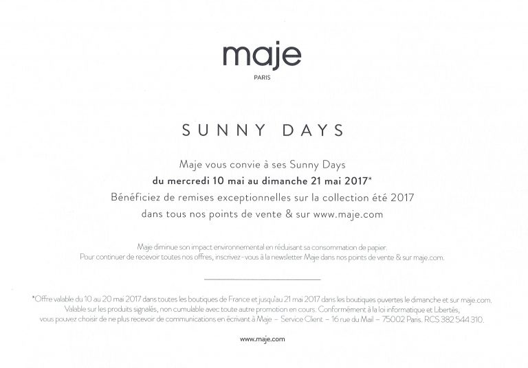 Vente privee magasin MAJE mai 2017